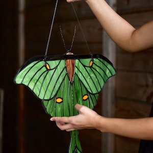 Large Stained Glass Green Luna Moth | Stained Glass Suncatcher ...