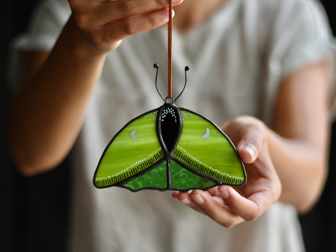 Stained Glass Green Moth | Moth Suncatcher | Nature Art | Moth Ornament ...
