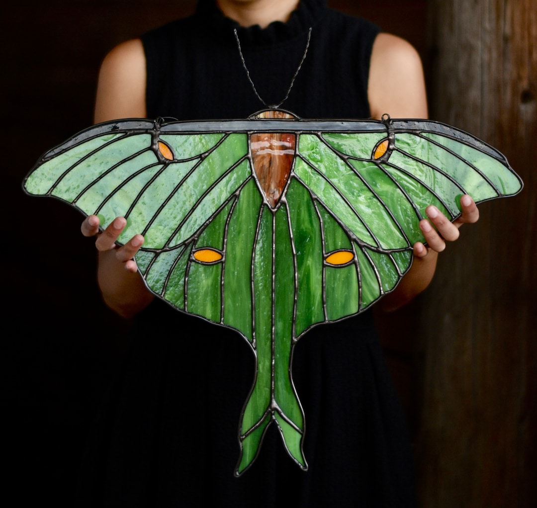 Large Stained Glass Green Luna Moth | Stained Glass Suncatcher ...