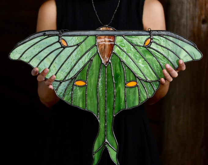 Large Stained Glass Green Luna Moth Stained Glass Suncatcher Graellsia ...