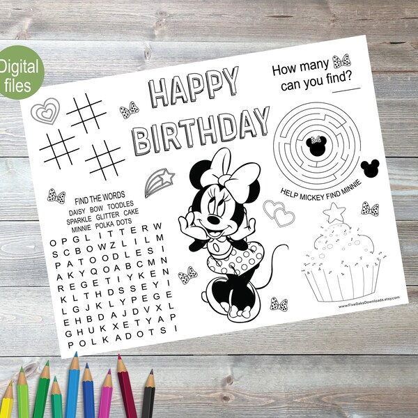 Minnie Mouse Party Coloring Sheet Birthday Party Coloring Sheet ...