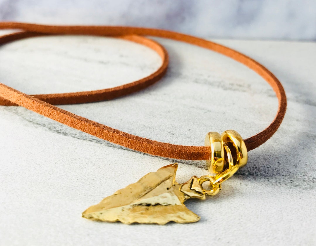 Gold Arrowhead Necklace for Men, Suede Necklace for Boyfriend, Leather ...