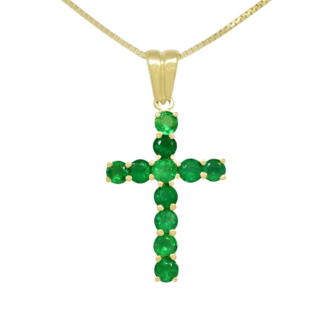 18K Gold Emerald Cross Pendant: Natural Colombian Emerald Necklace - Etsy