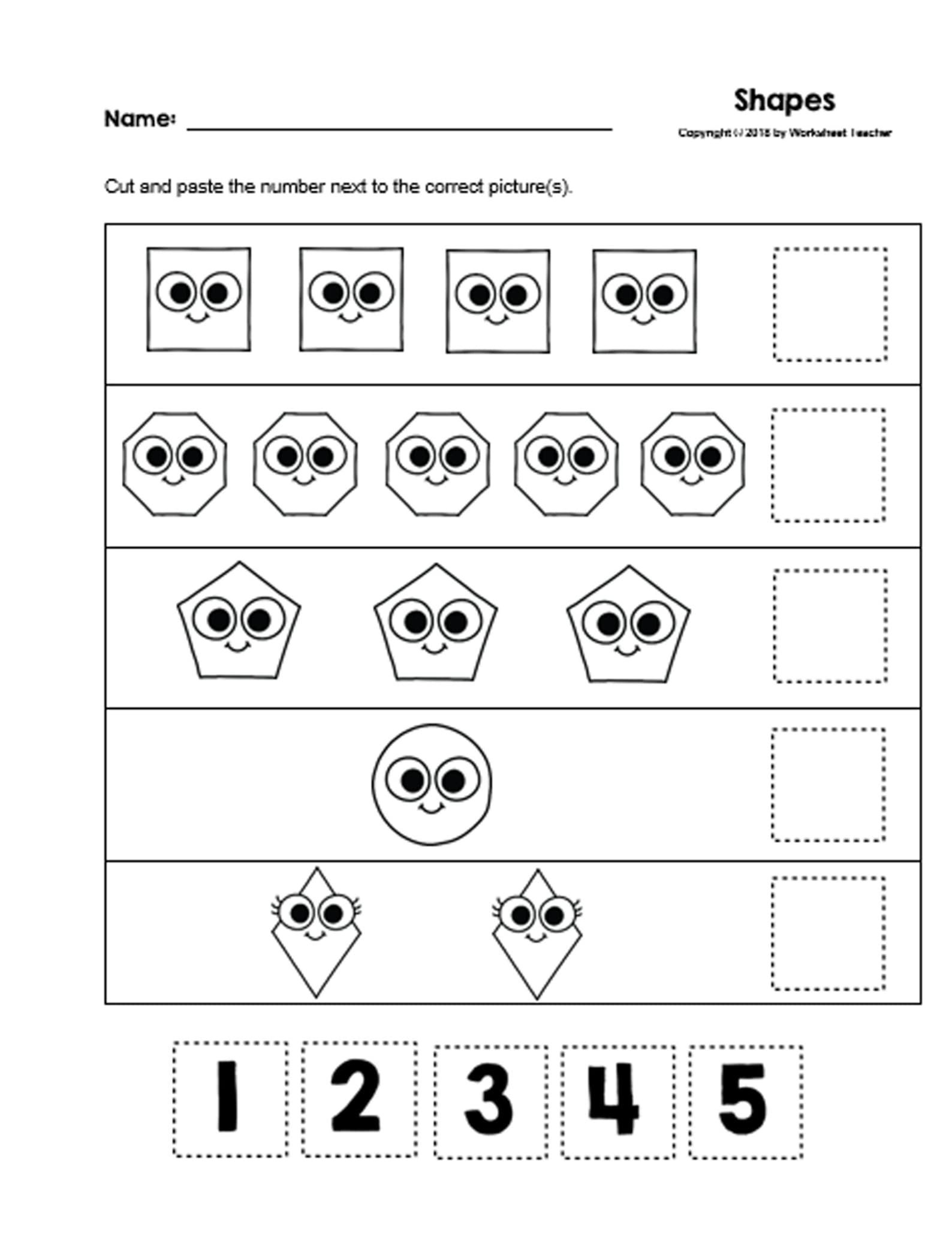 30 Cut and Paste Numbers 1-5 B&W Printable Worksheets | Etsy