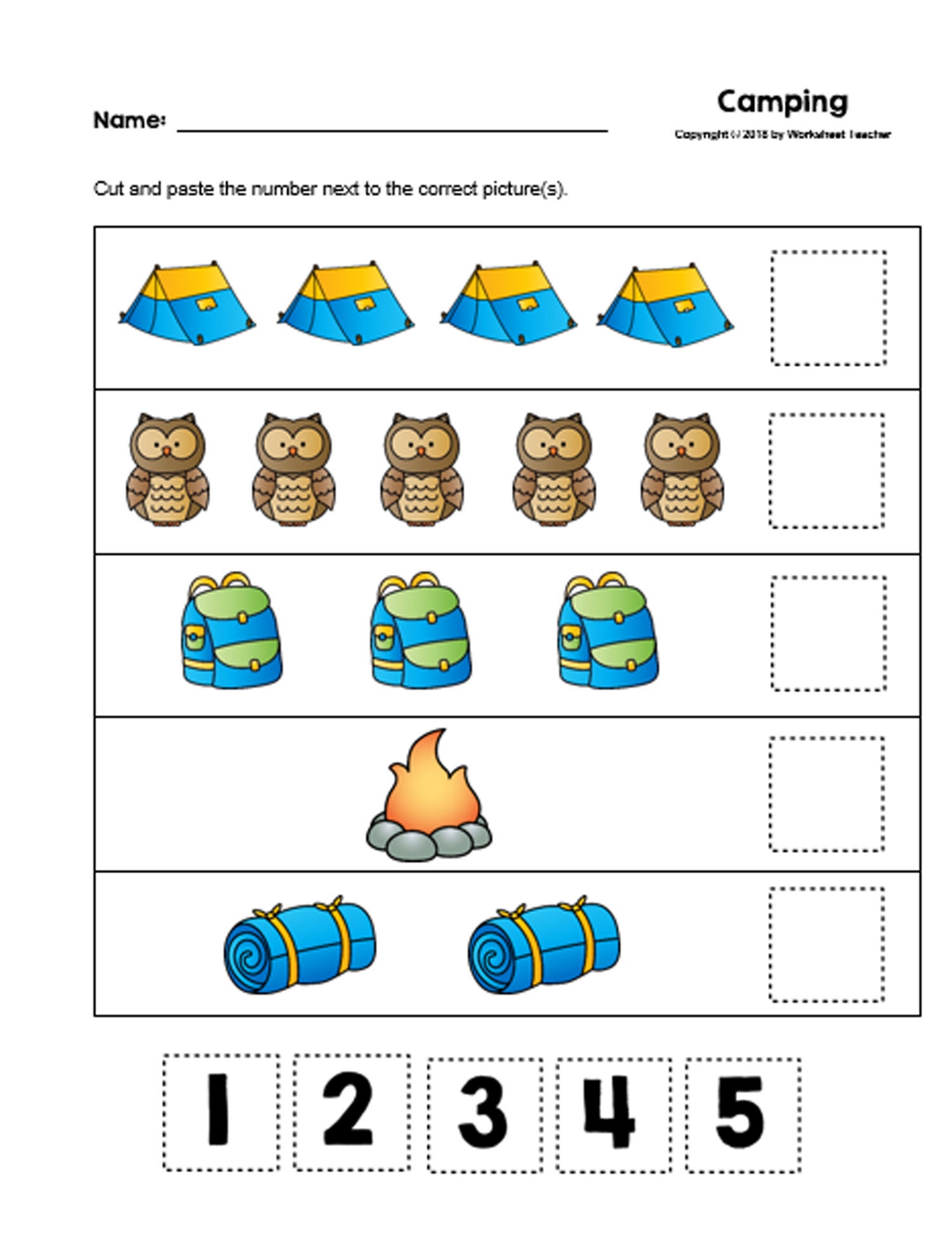 30 Cut and Paste Numbers 1-5 Printable Worksheets Preschool | Etsy
