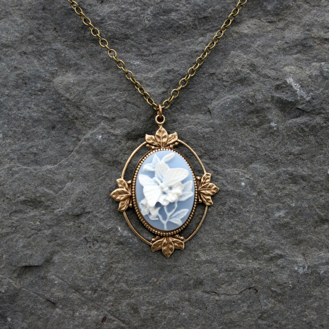 Butterfly Blue Cameo Necklace Scottish Romantic Gothic Outlander Period ...