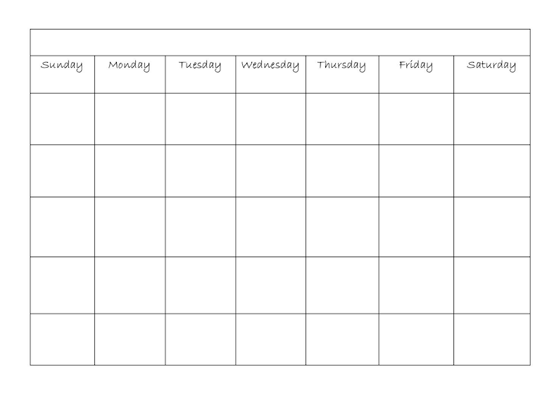 Blank Calendar B5 Calendar Printable Calendar Sunday Start Calendar ...