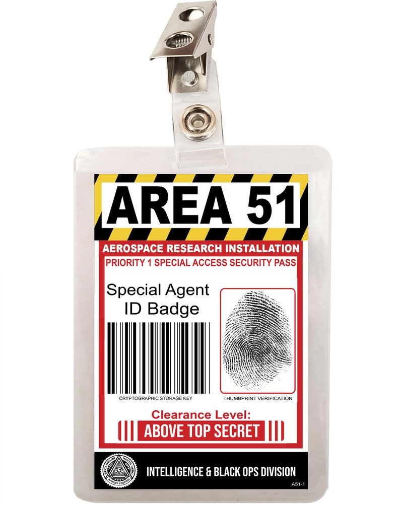 Area 51 Secret Government Base Agent ID Badge Name Tag Card | Etsy