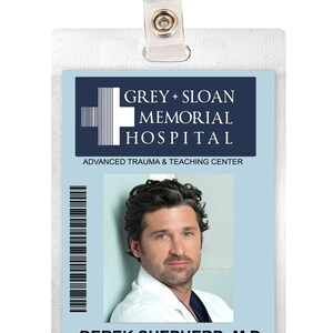 Grey's Anatomy DEREK SHEPHERD Grey Sloan Memorial Hospital ID Badge ...