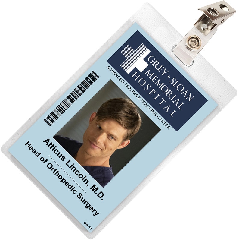 Grey's Anatomy ATTICUS "link" LINCOLN Grey Sloan Memorial Hospital ID ...