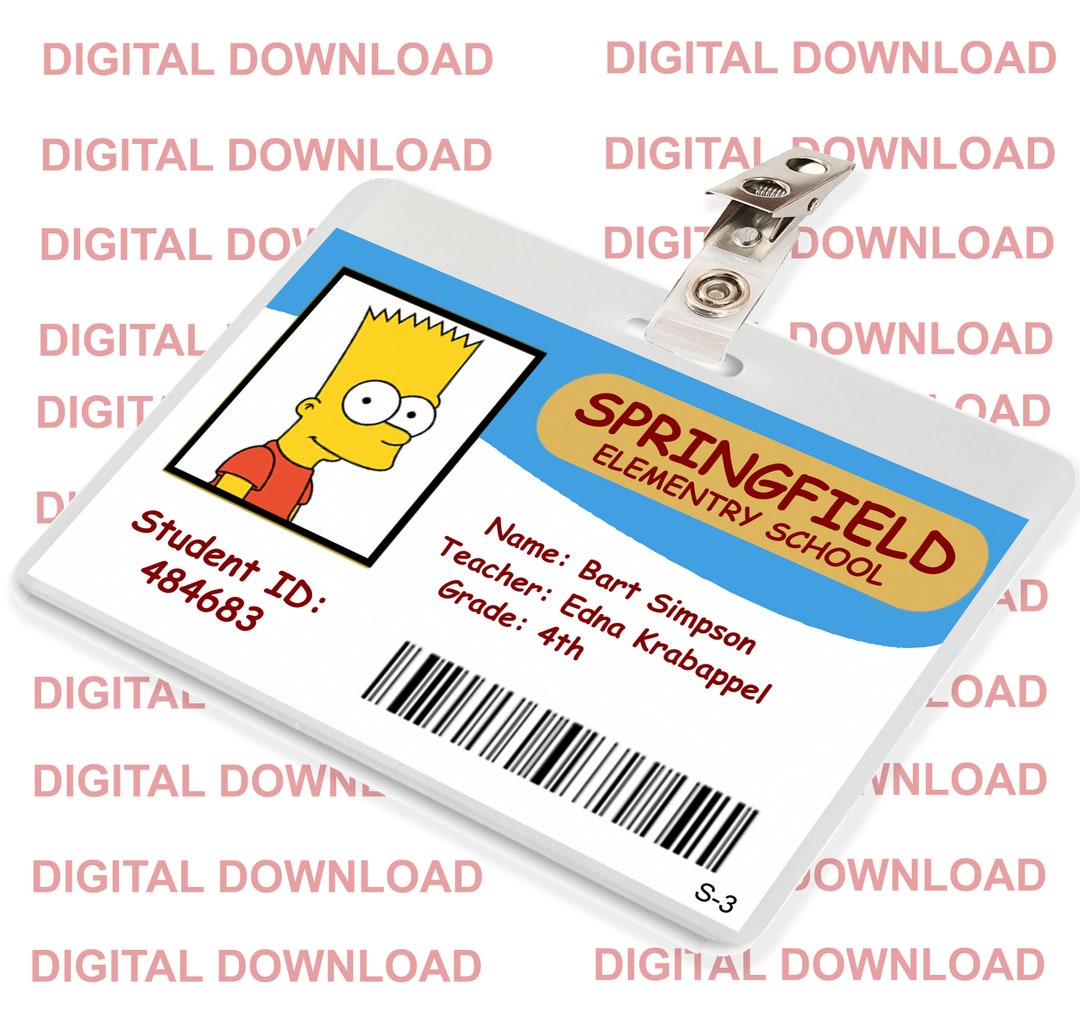 Bart Simpson, of the Simpsons, Springfield Elementary School ID Card ...