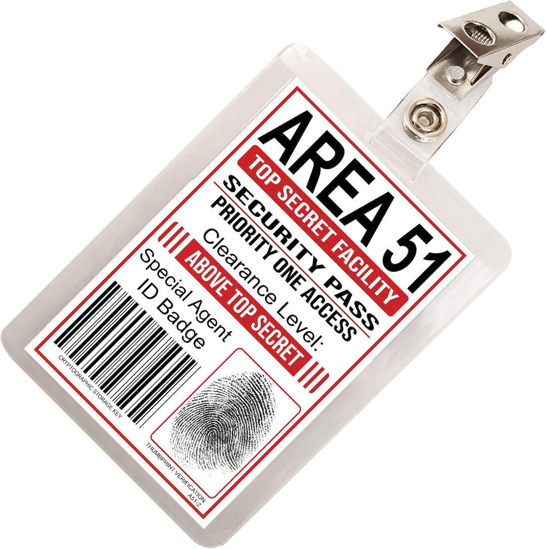 Area 51 Secret Government Base Agent ID Badge Name Tag Card Costume ...