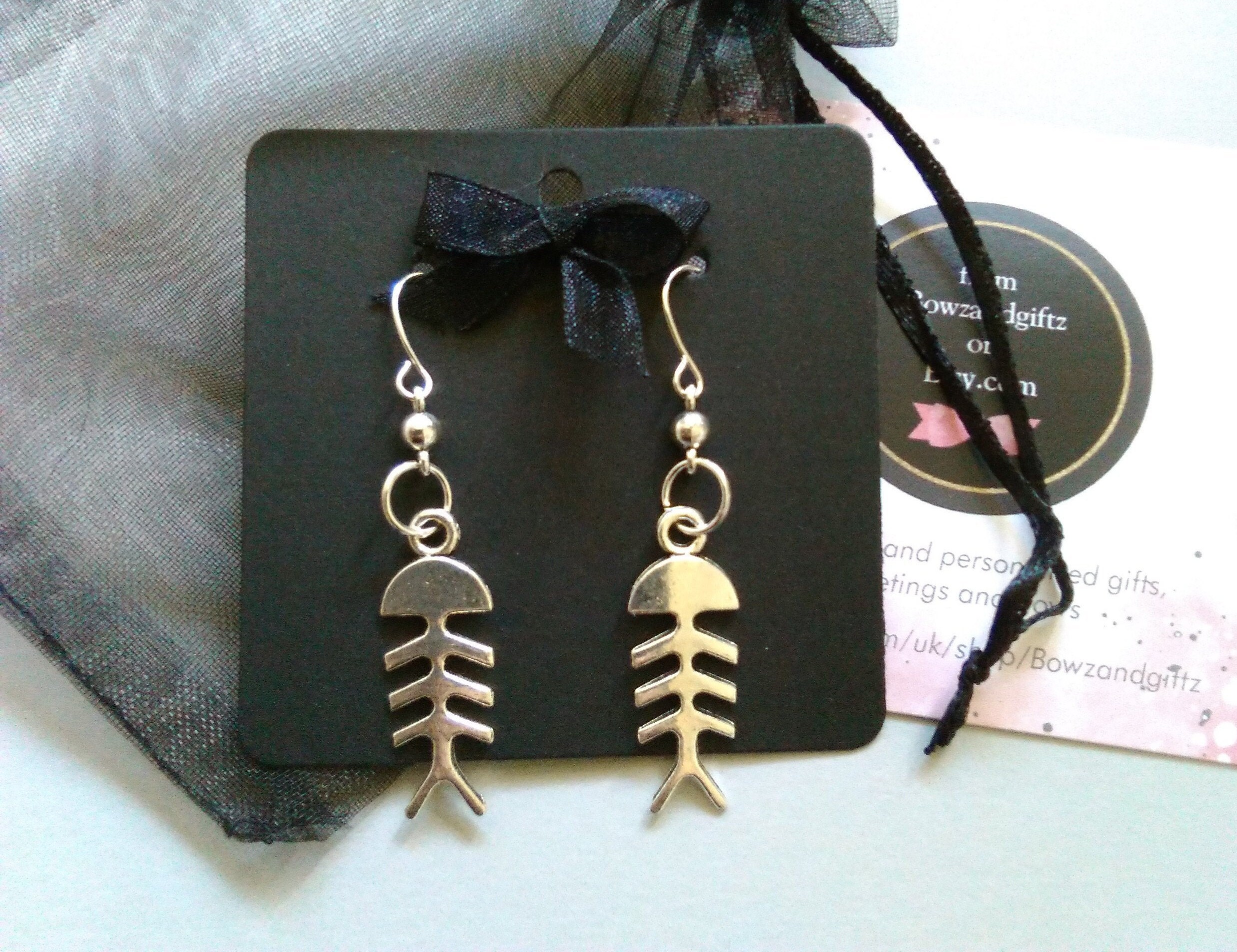 Dangle Fish Bone EARRINGS - Etsy UK