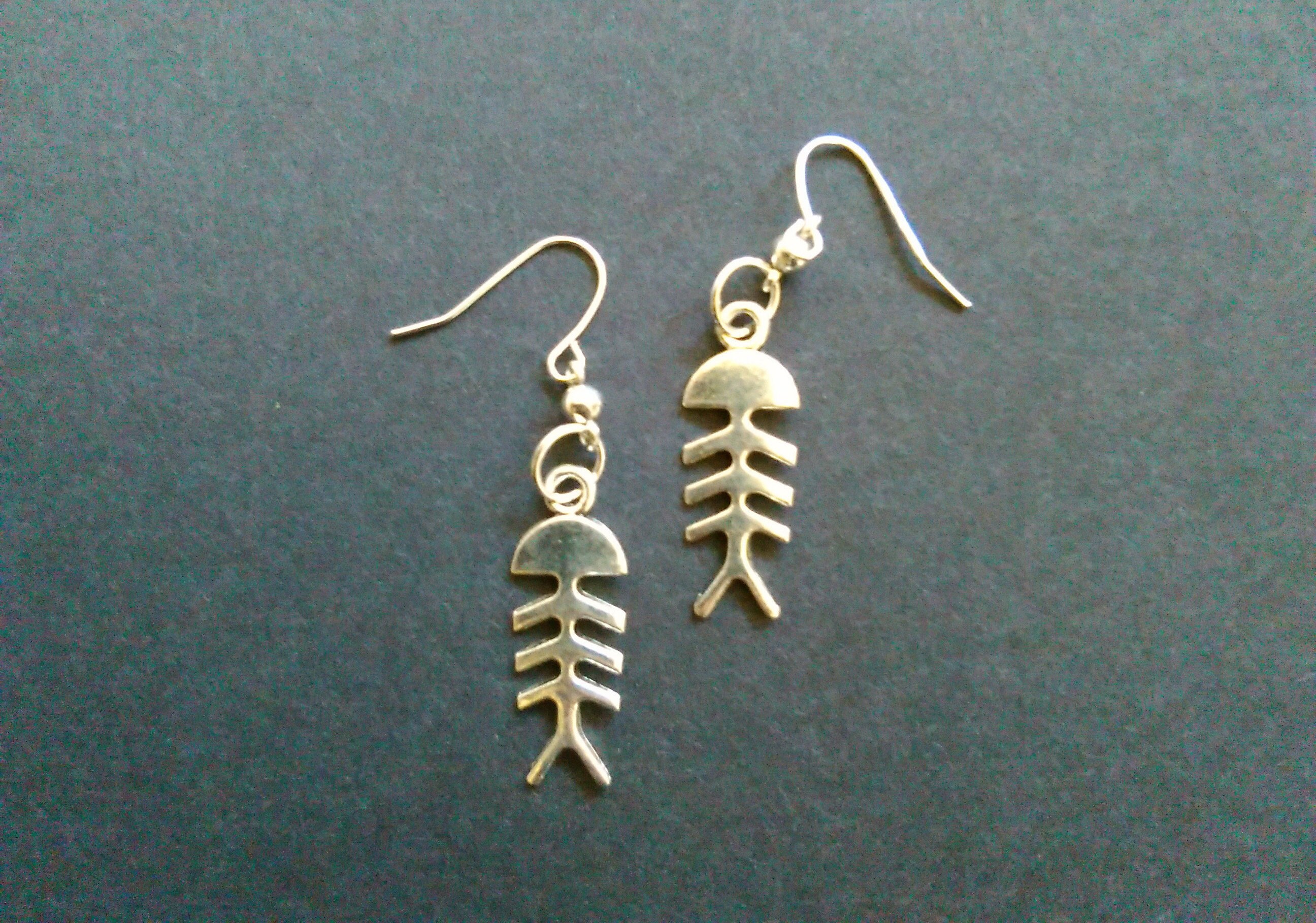 Dangle Fish Bone EARRINGS - Etsy UK