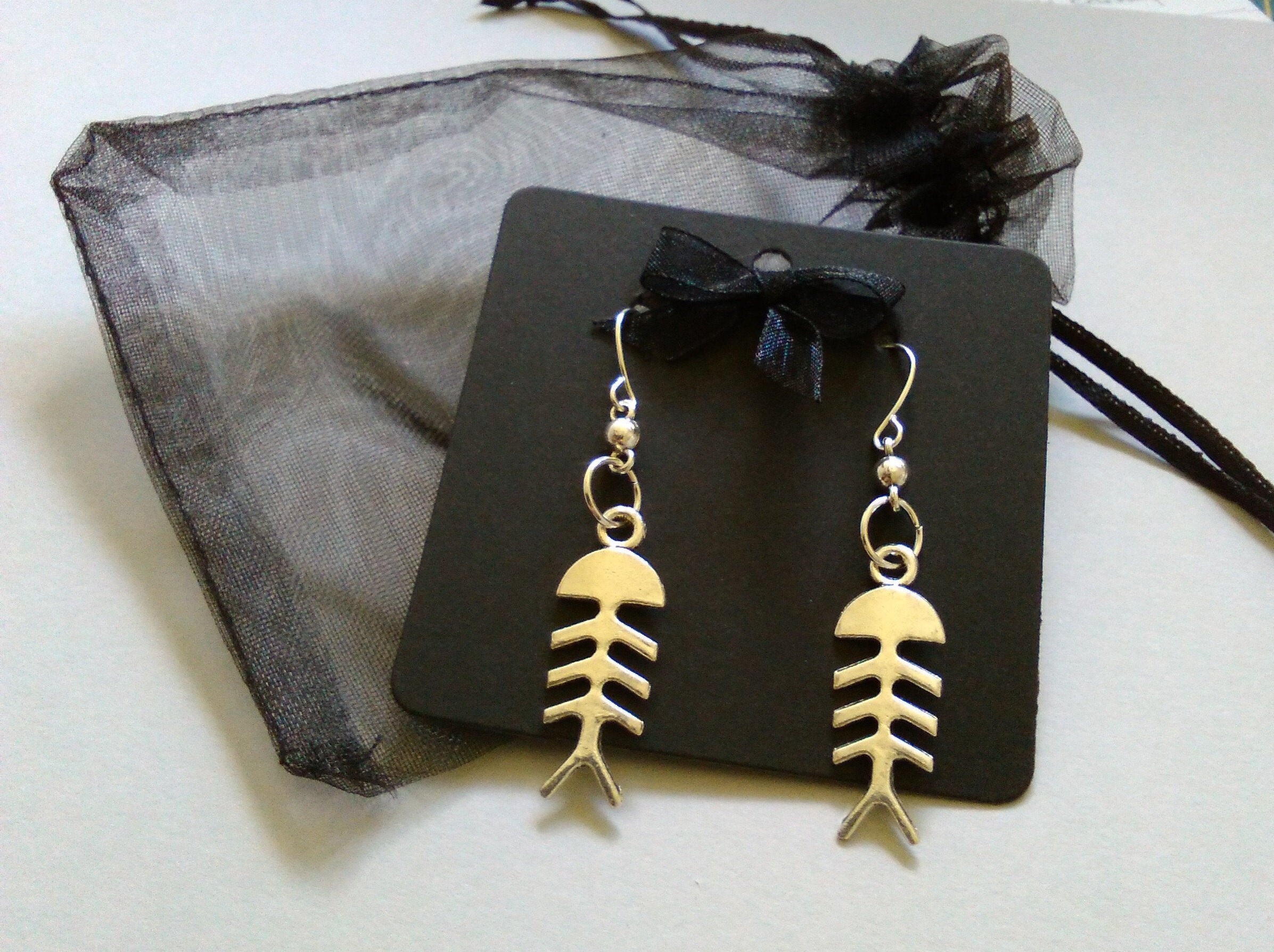 Dangle Fish Bone EARRINGS - Etsy UK