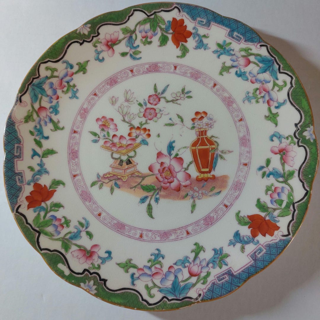 Rare Antique Minton Poonah Pattern With an Unusual Two Tone Green ...