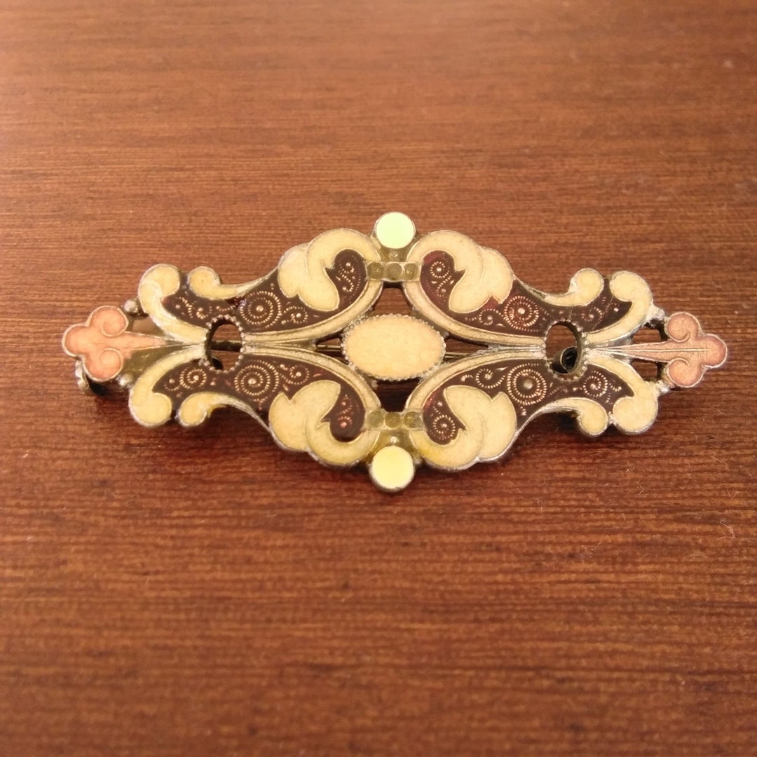 Vintage Art Nouveau Trombone Clasp Enamelled Brooch - Etsy