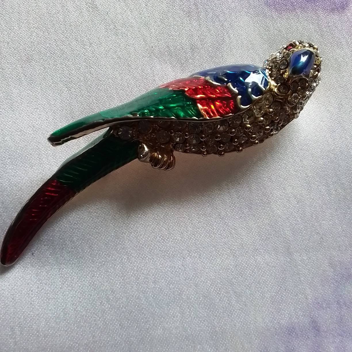 Large Colourful Enamel Parrot Brooch With Rhinestones - Etsy