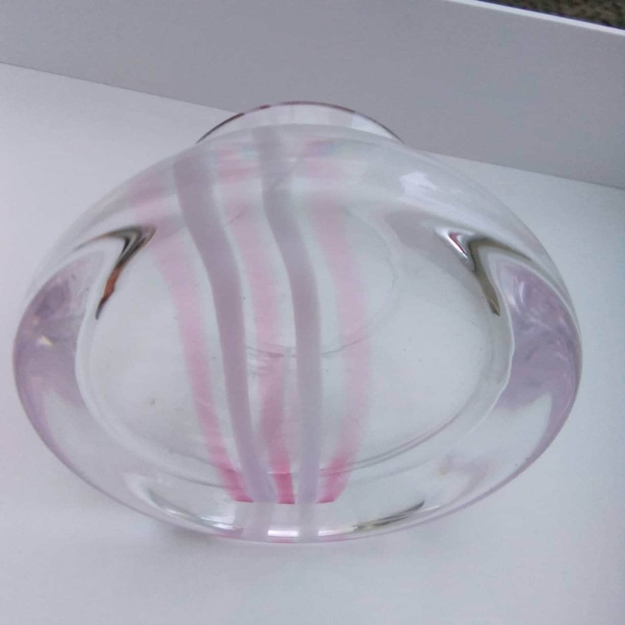 Caithness Shallow Glass Bowl: Clear Glass With Two Tone Pink Stripe ...