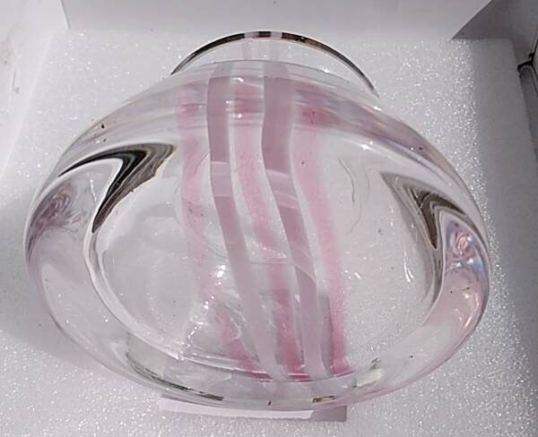 Caithness Shallow Glass Bowl: Clear Glass With Two Tone Pink Stripe ...