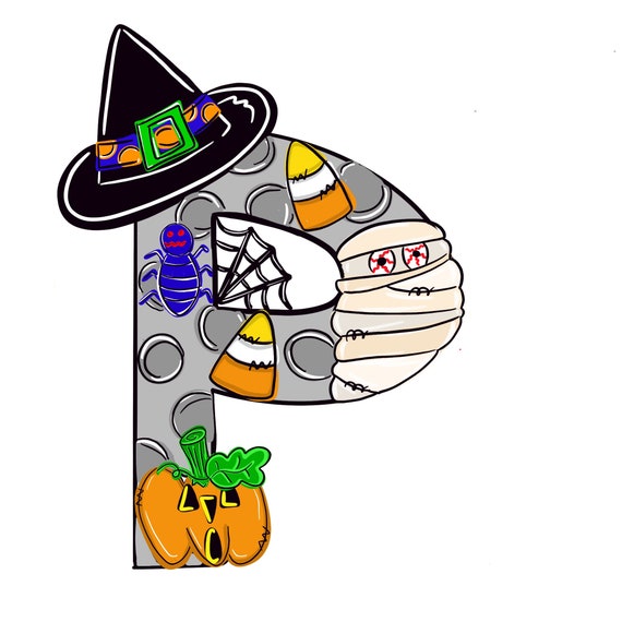Halloween themed letter P downloadable door hanger template | Etsy