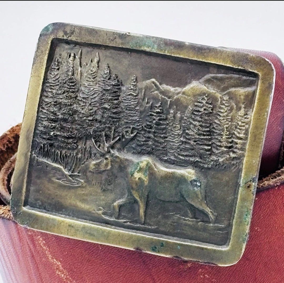 Vintage 1976 Indiana Metal Craft Brass Moose Belt Buckle With 40 ...