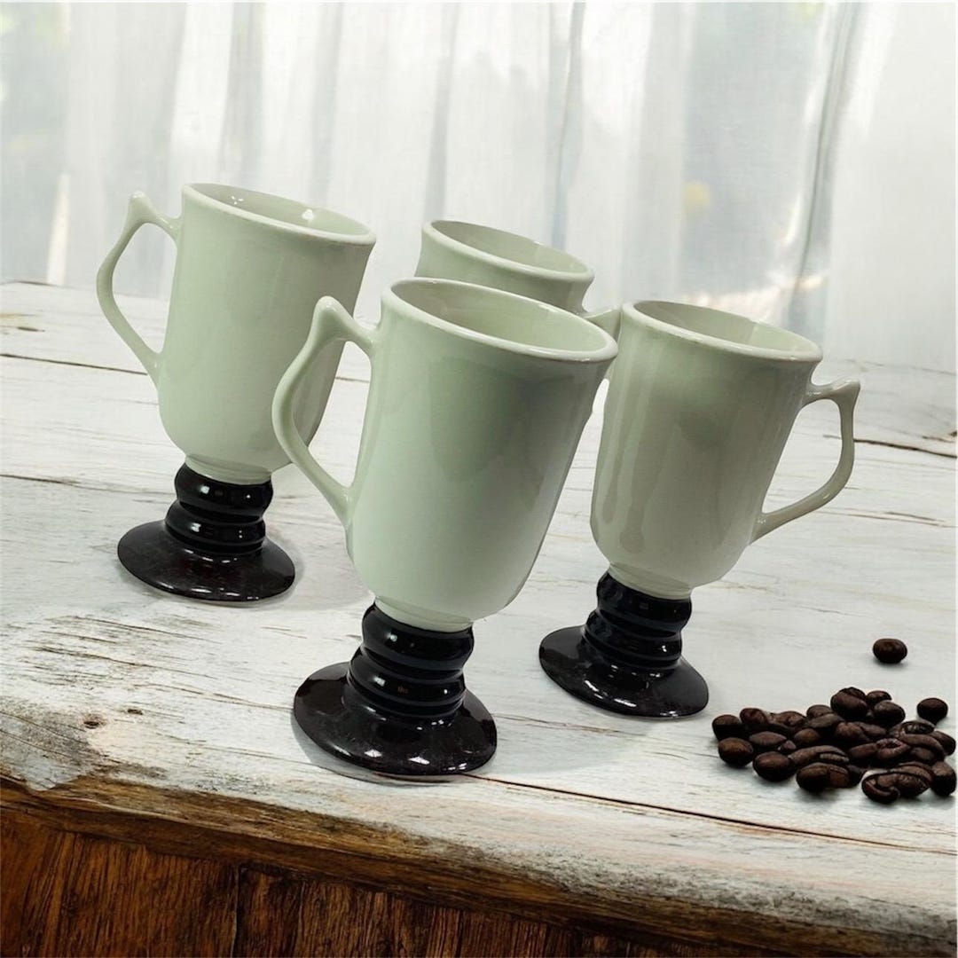Hall Pottery Irish Coffee Mugs, White With Brown Pedestal, Set of 4 - Etsy