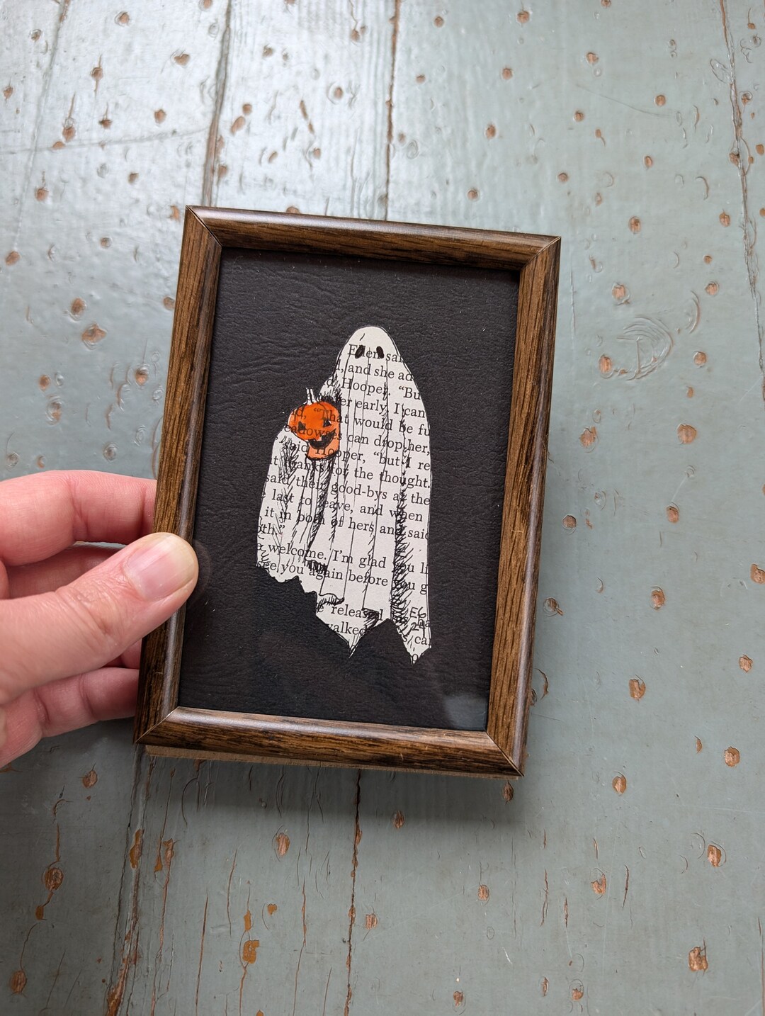 Hand Painted Book Page Ghost and Jackolantern Art - Etsy