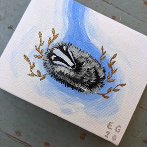 Miniature Original Painting of a Hibernating Badger Burrowed Beneath ...
