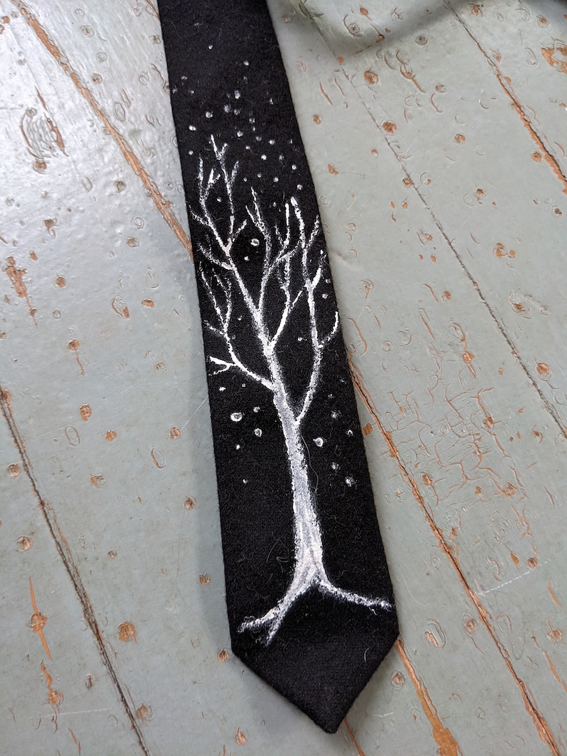 Hand Painted Original Art Upcycled Neck Tie With a Winter Tree and Moon ...