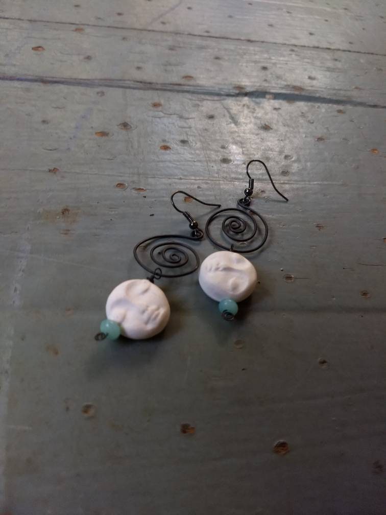 Handmade Moon Spinner Spiral Drop Earrings - Etsy