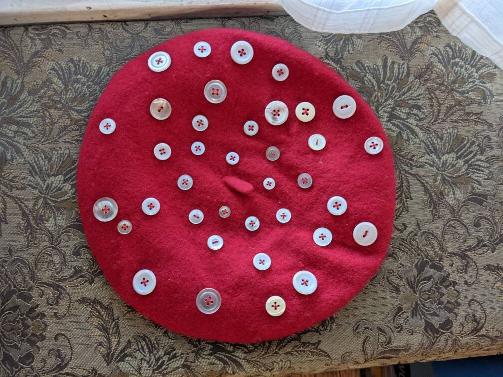 Vintage Button Mushroom Hat Red Beret | Etsy