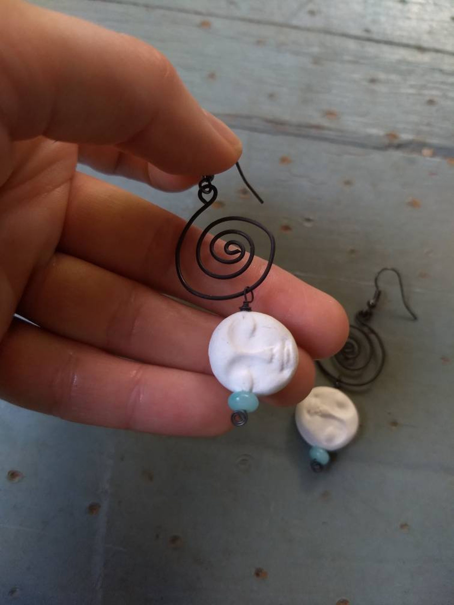 Handmade Moon Spinner Spiral Drop Earrings - Etsy