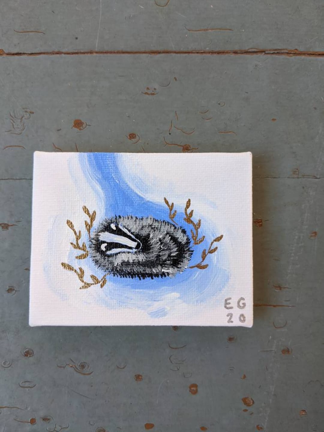 Miniature Original Painting of a Hibernating Badger Burrowed Beneath ...