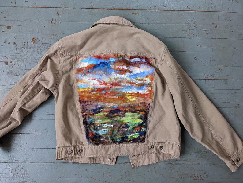 Hand Painted Upcycled Denim Jacket With Impressionist Sunset - Etsy