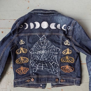 Hand Painted Original Moth and Spiderweb With Phases of the Moon Denim ...