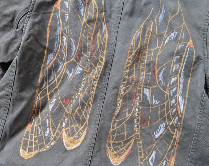 Hand Painted Upcycled Gold Dragonfly Wing Jacket - Etsy