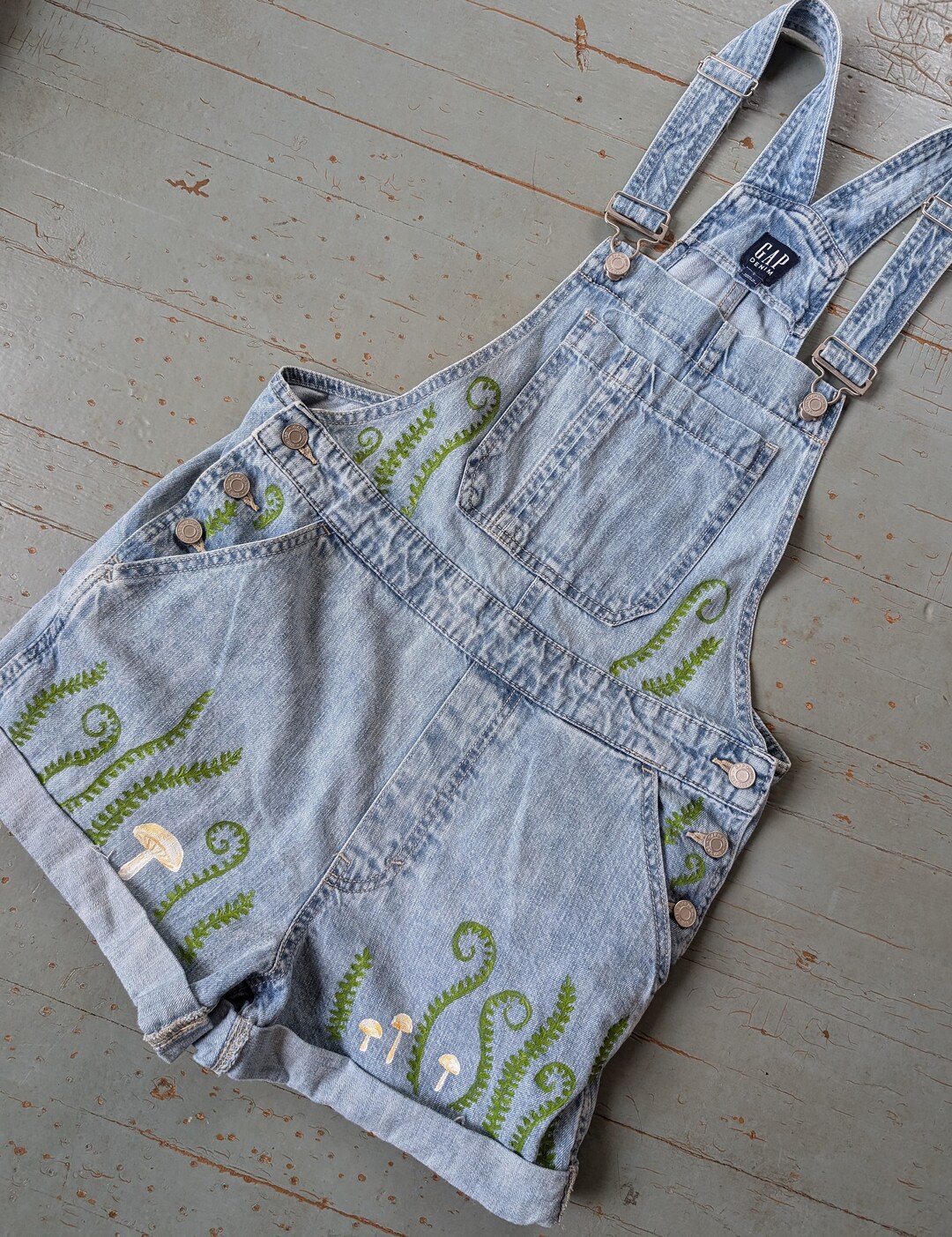Hand Painted Forager Denim Cutoff Overalls - Etsy