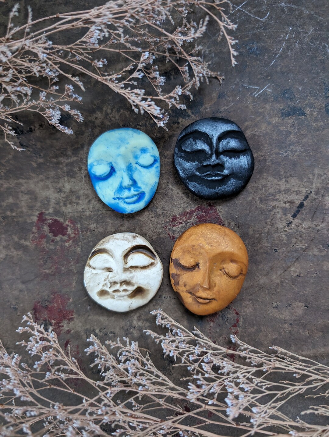 Handmade Polymer Clay Full Moon Face Magnet Set - Etsy