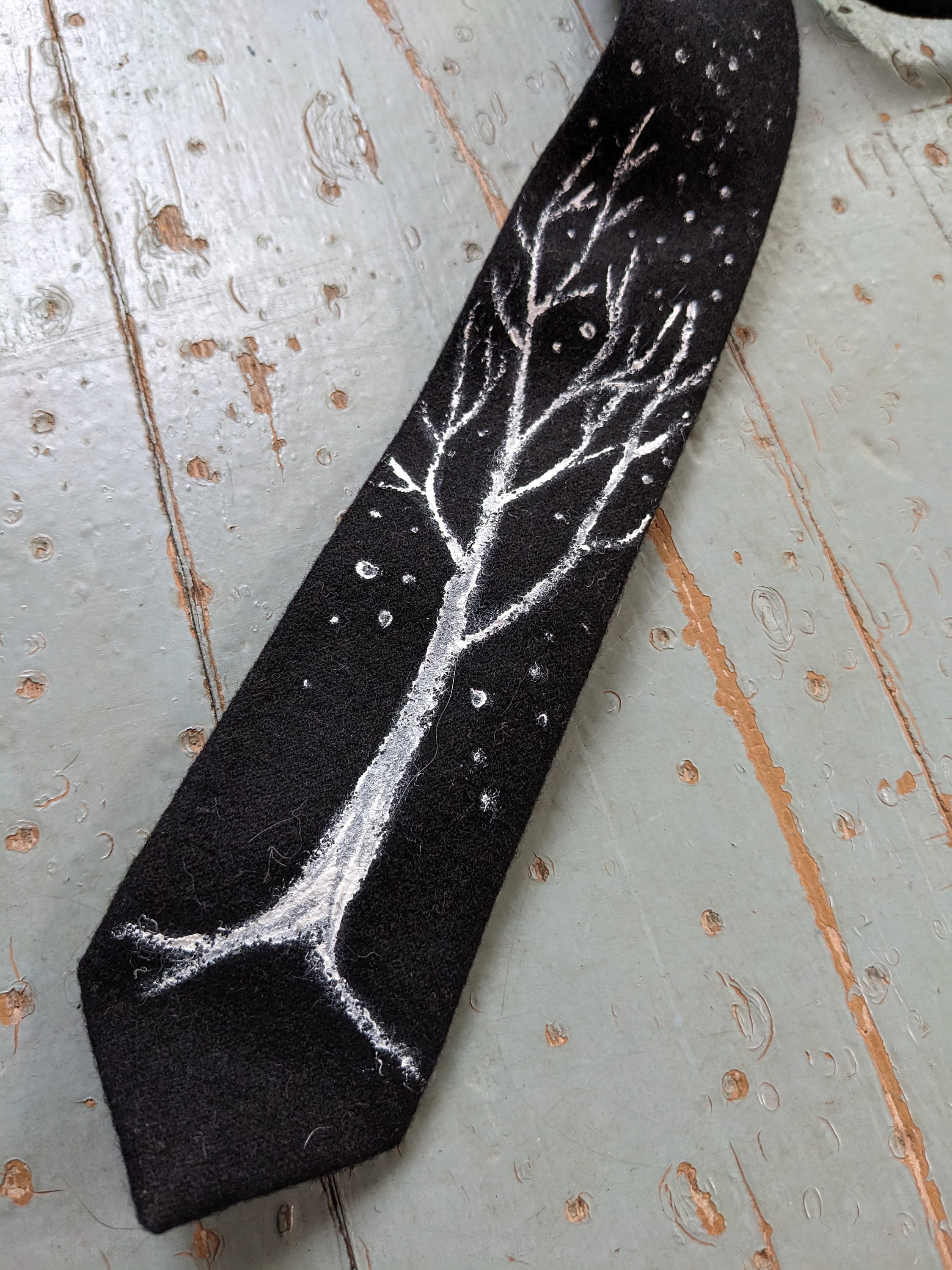 Hand Painted Original Art Upcycled Neck Tie With a Winter Tree and Moon ...
