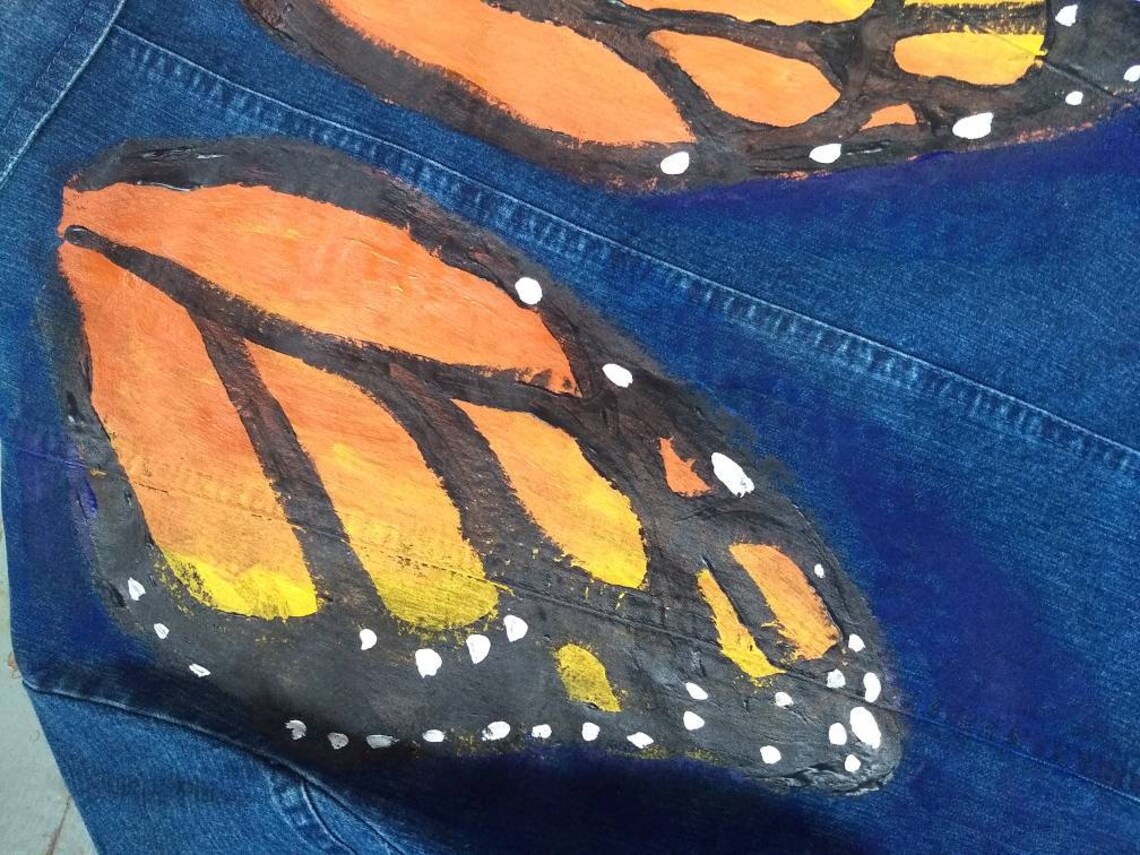 Hand Painted Monarch Butterfly Wing Jean Jacket - Etsy