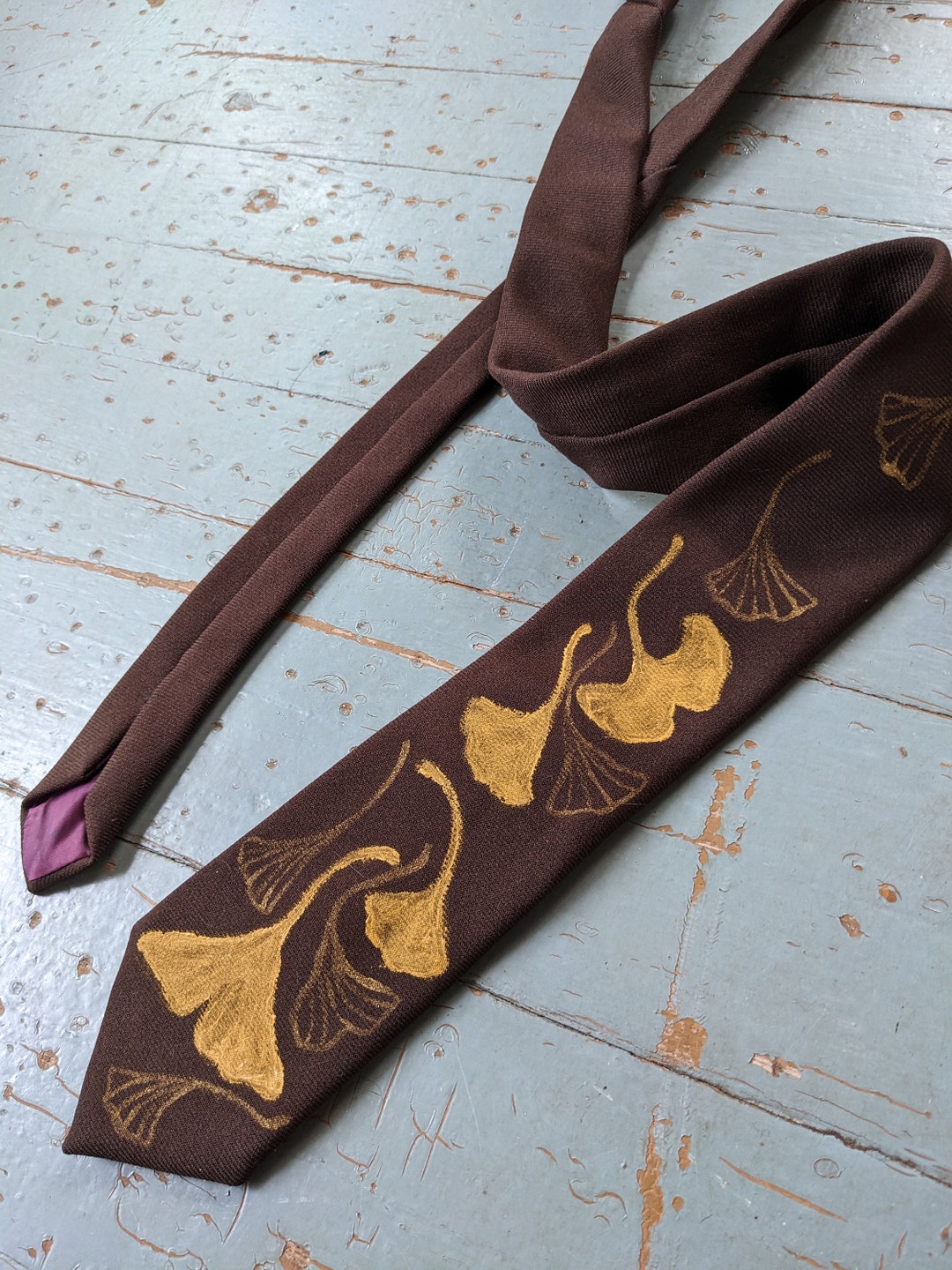 Hand Painted Upcycled Ginkgo Leaf Necktie - Etsy