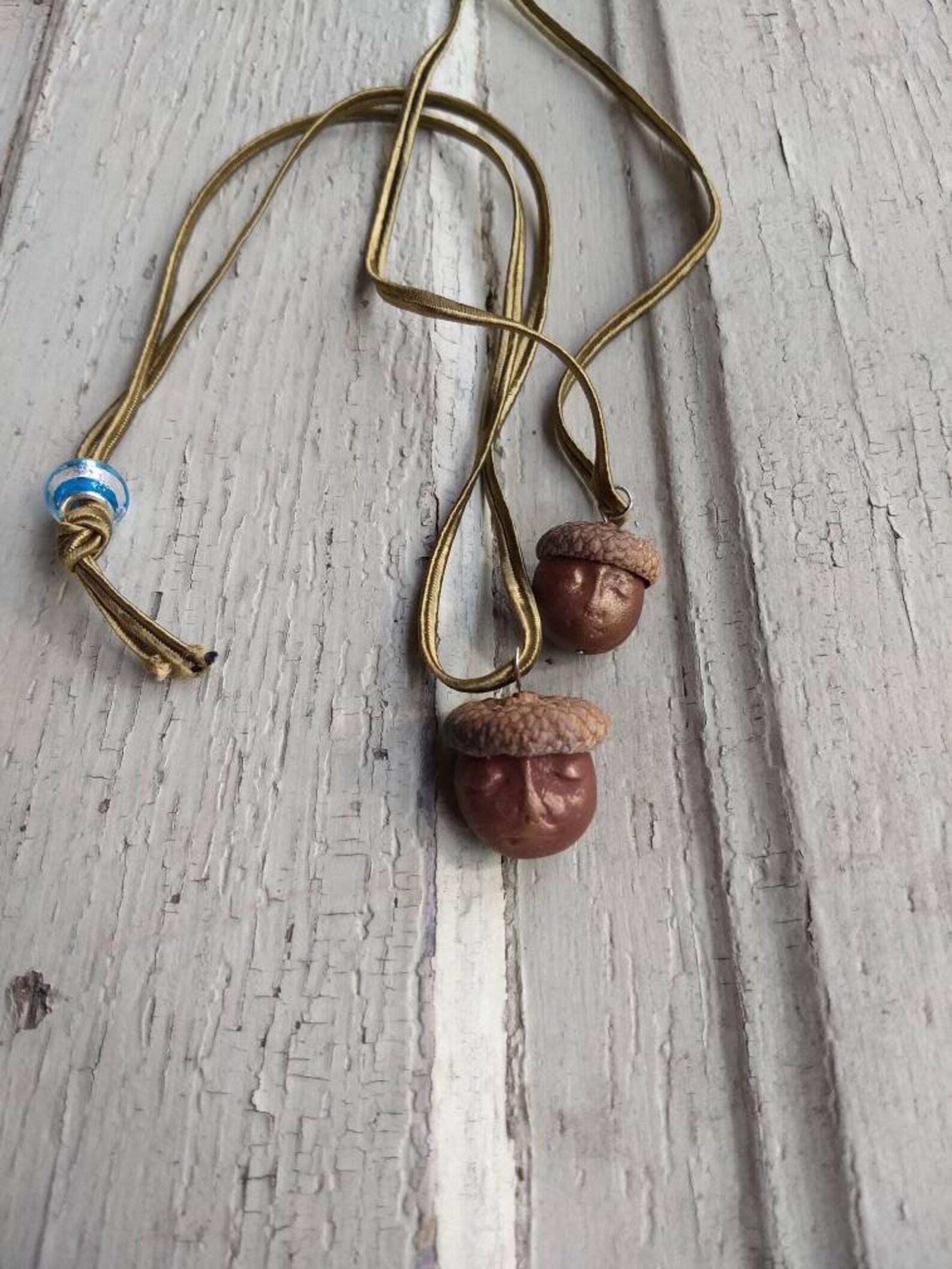 Handmade Polymer Clay Acorn Pendant, Dark Brown and Gold - Etsy