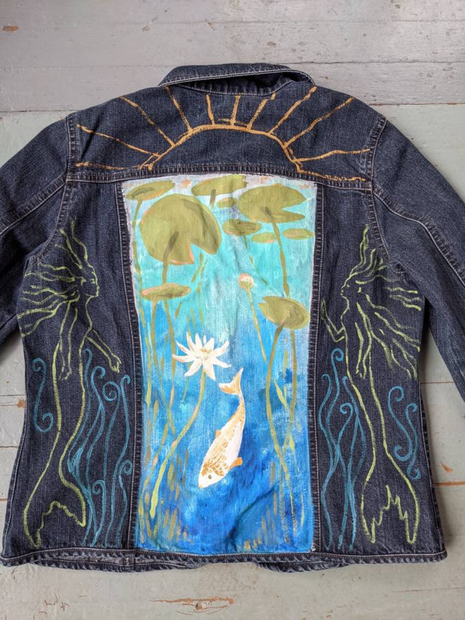 Hand Painted Original Underwater Mermaid Pond Denim Jacket | Etsy