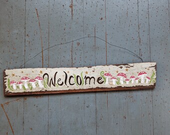 Mushroom Welcome Sign Cottagecore Hand Painted Door Sign Handmade Gift ...