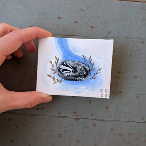 Miniature Original Painting of a Hibernating Badger Burrowed Beneath ...