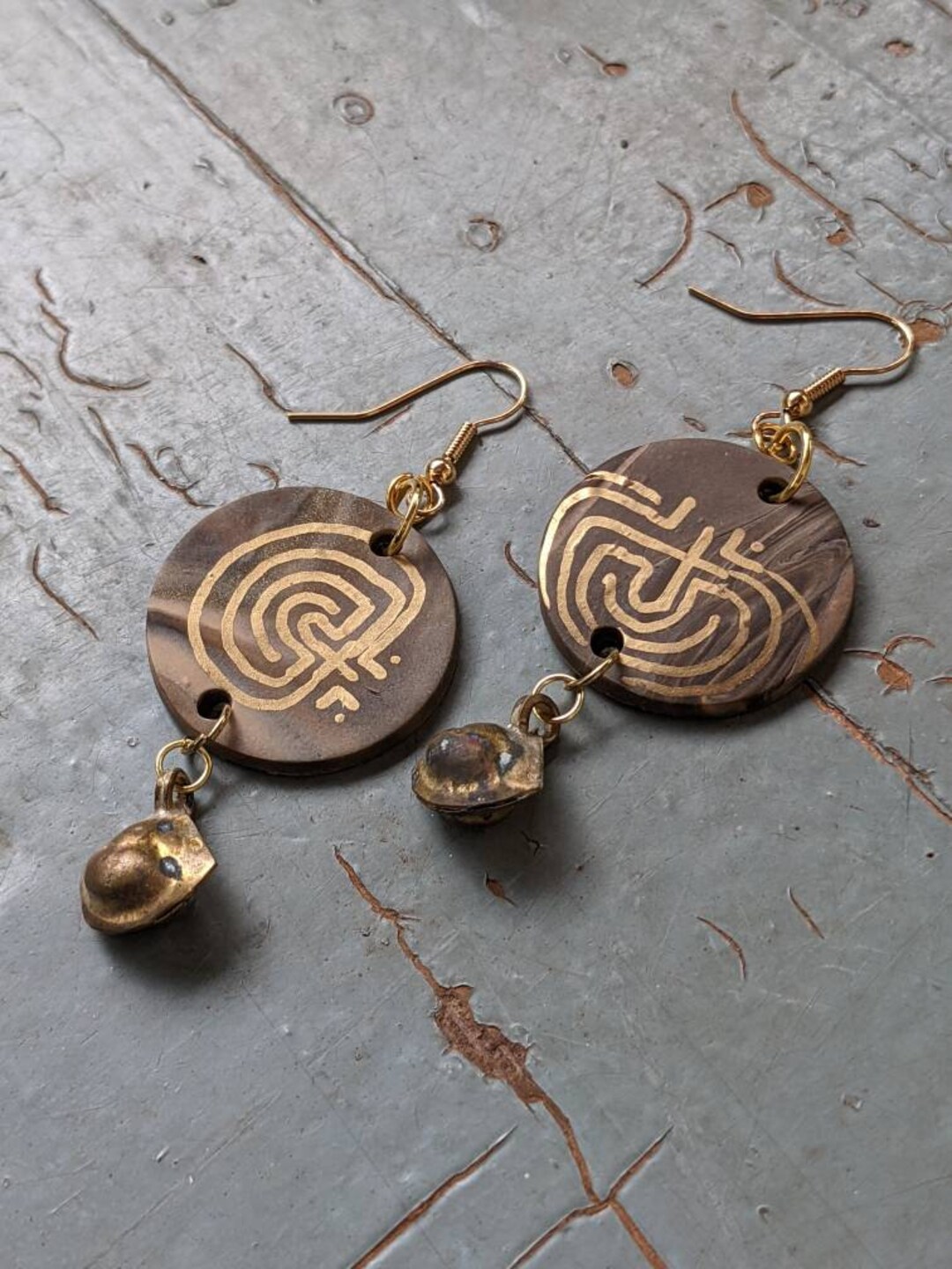 Handmade Polymer Clay Labyrinth Asymmetrical Statement Earrings - Etsy