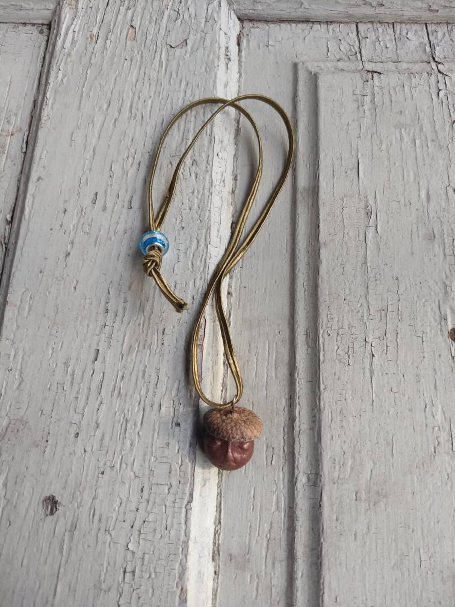 Handmade Polymer Clay Acorn Pendant, Dark Brown and Gold - Etsy