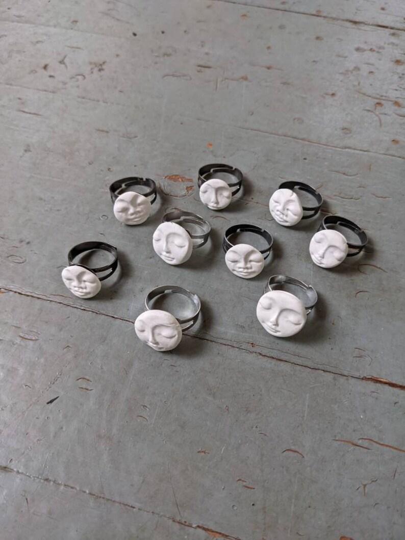 Handmade Polymer Clay Moon Face Statement Stacking Ring - Etsy