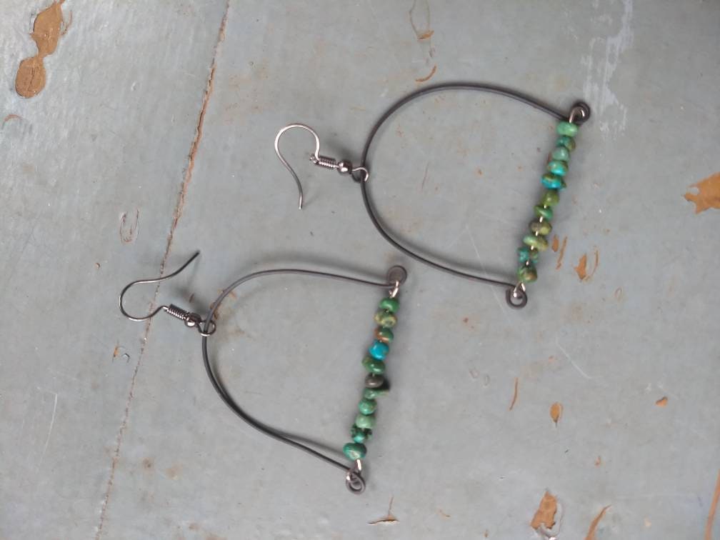 Turquoise Nugget Trapeze Large Hoop Earrings - Etsy